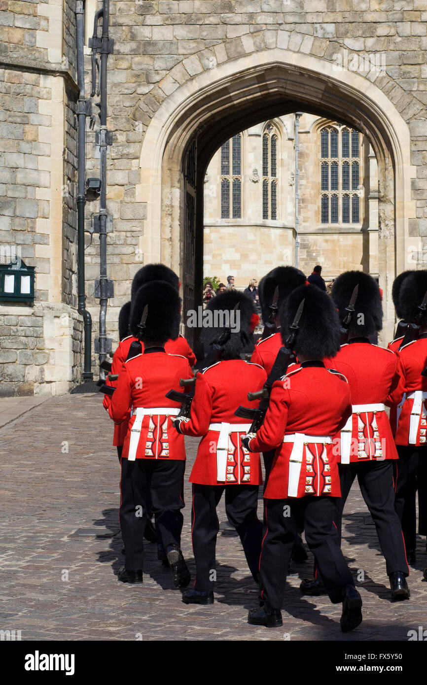 Coldstream Guards marching through the gates of Windsor Castle Stock ...