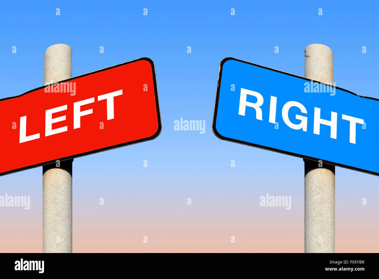 Political left and right signs against a blue sky Stock Photo - Alamy
