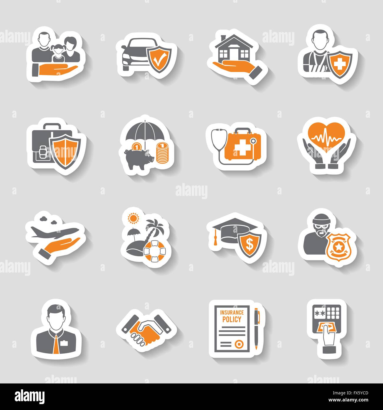 Insurance Icons Sticker Set Stock Vector Image & Art - Alamy
