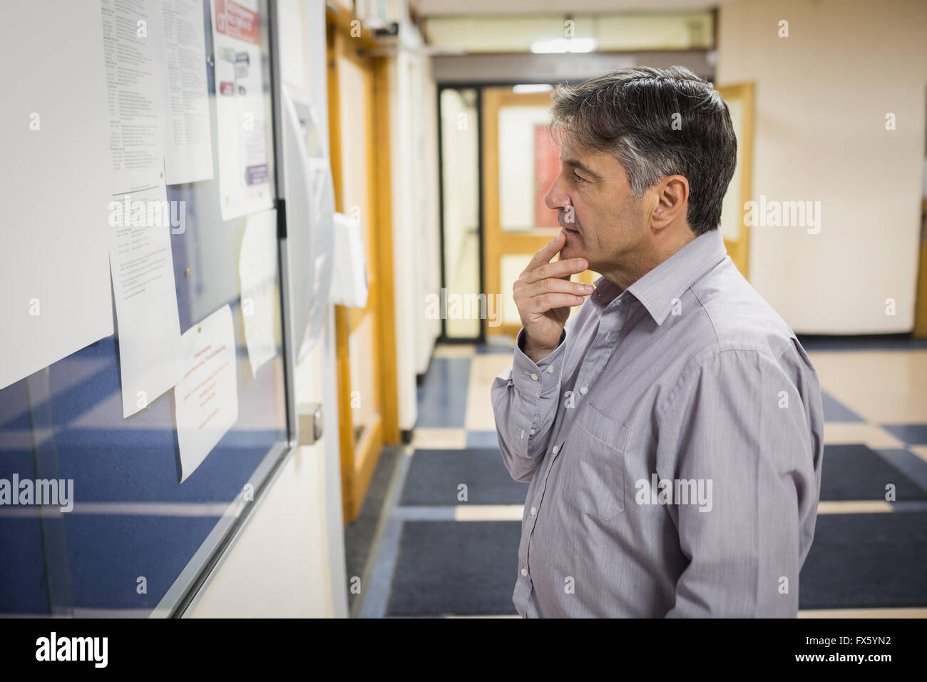 Professor reading notice board Stock Photo - Alamy