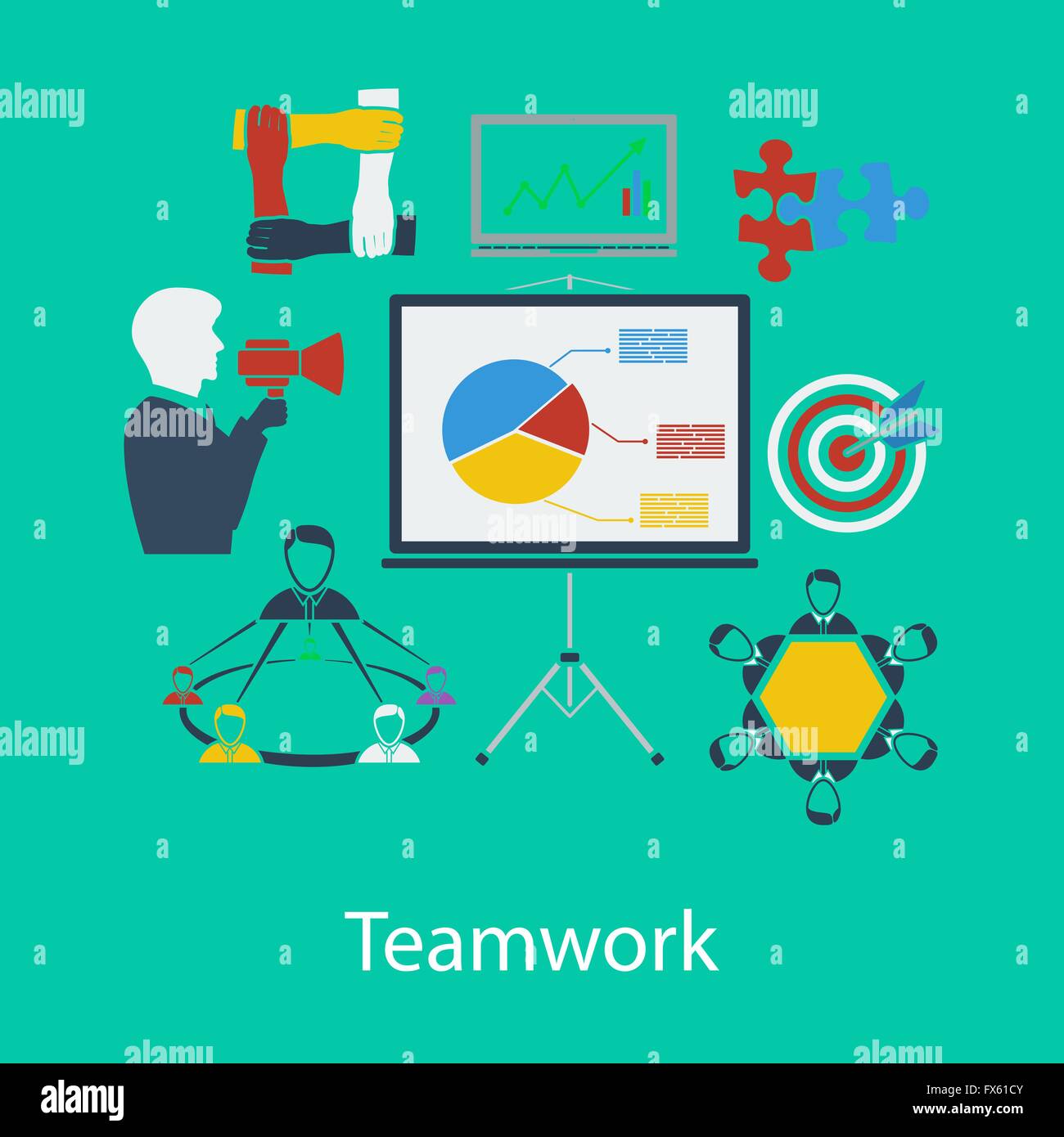 Business teamwork flat design in UI colors. Vector illustration Stock ...