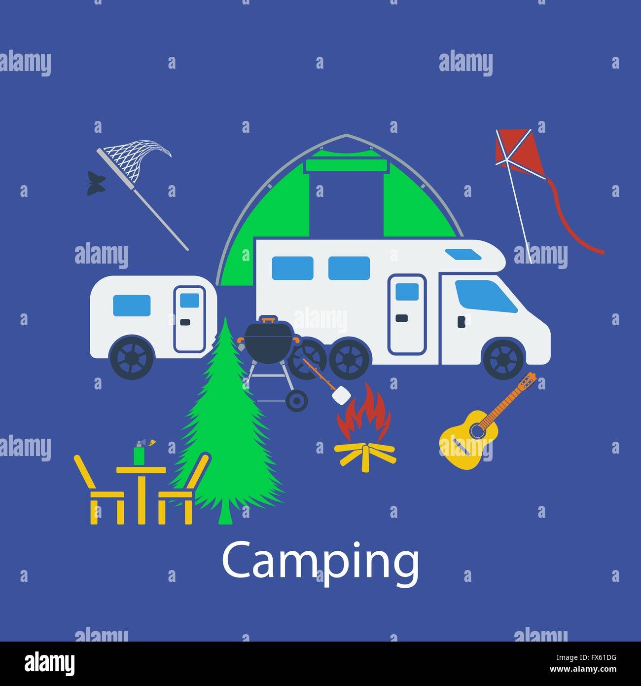 Camping flat design in UI colors. Vector illustration Stock Vector ...
