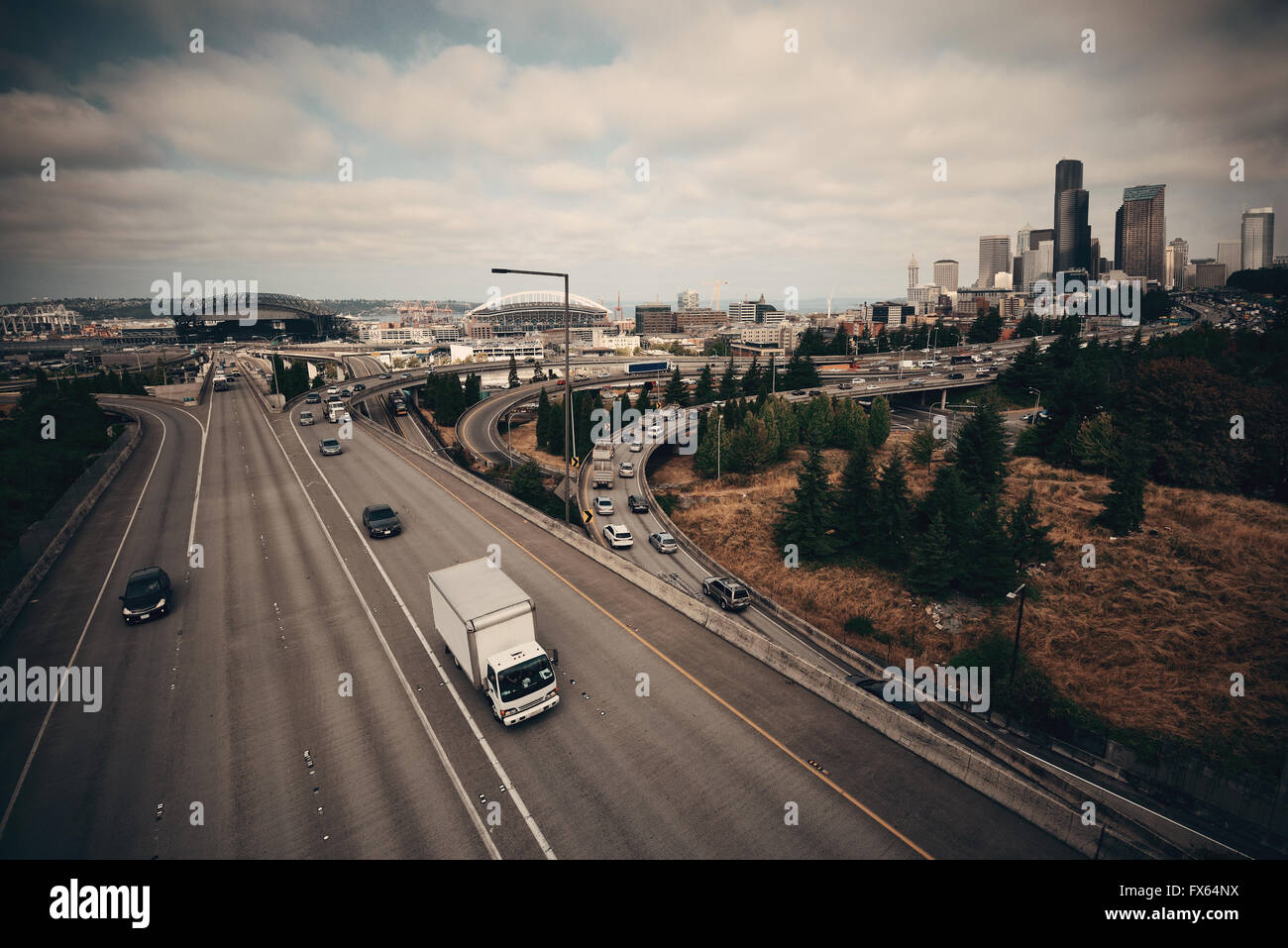 Highway and traffic with Seattle downtown architecture Stock Photo - Alamy