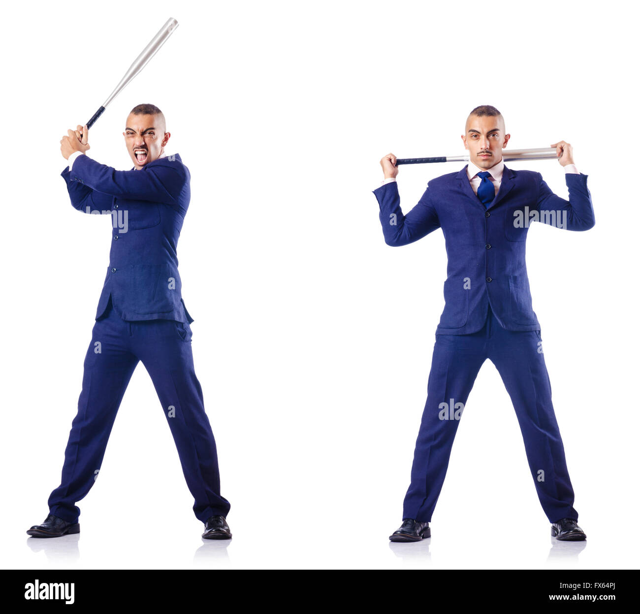 Handsome businessman with bat on white Stock Photo - Alamy