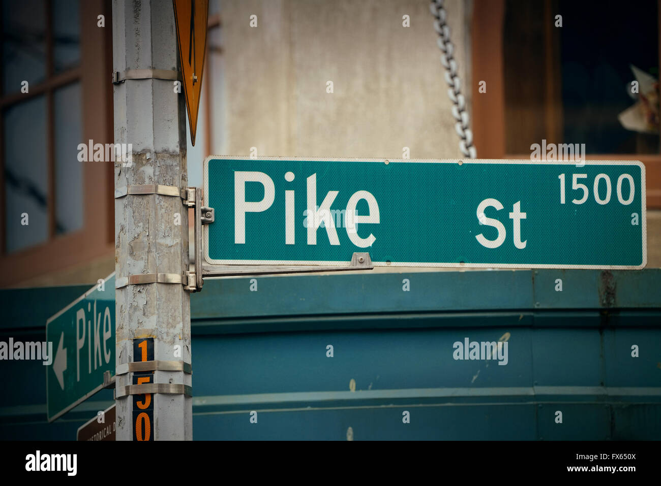 SEATTLE, WA - AUG 14: Pike Street sign in downtown on August 14, 2015 ...