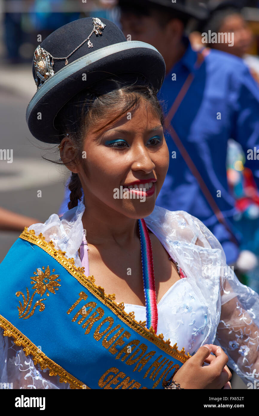 Andean dance group in traditional costume performing at the annual ...