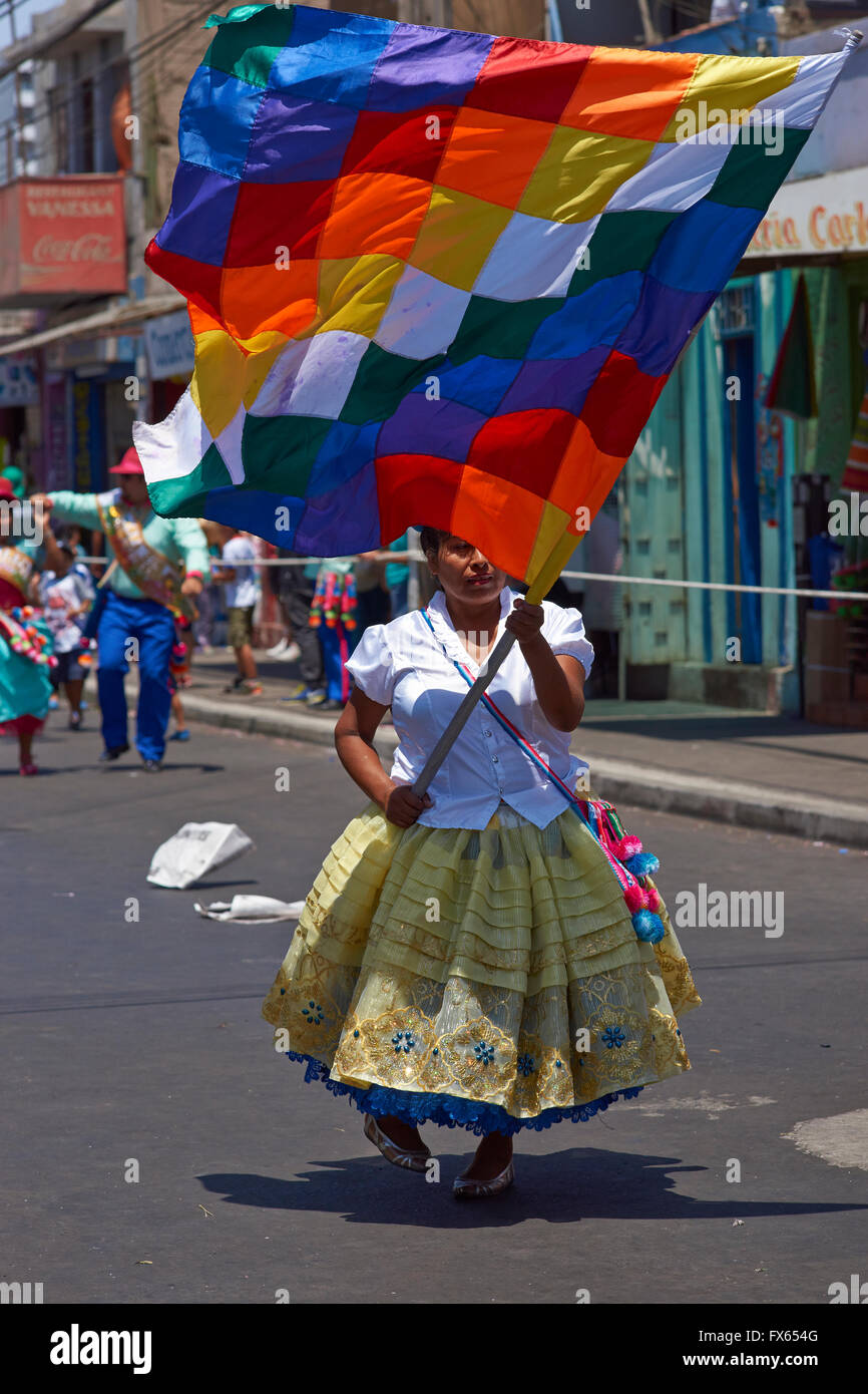 Andean dance group in traditional costume performing at the annual ...