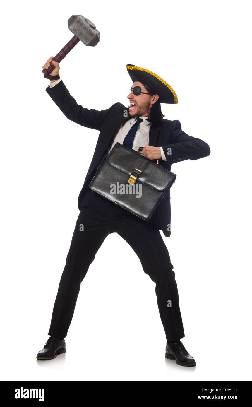 Pirate businessman with hammer and briefcase isolated on white Stock ...