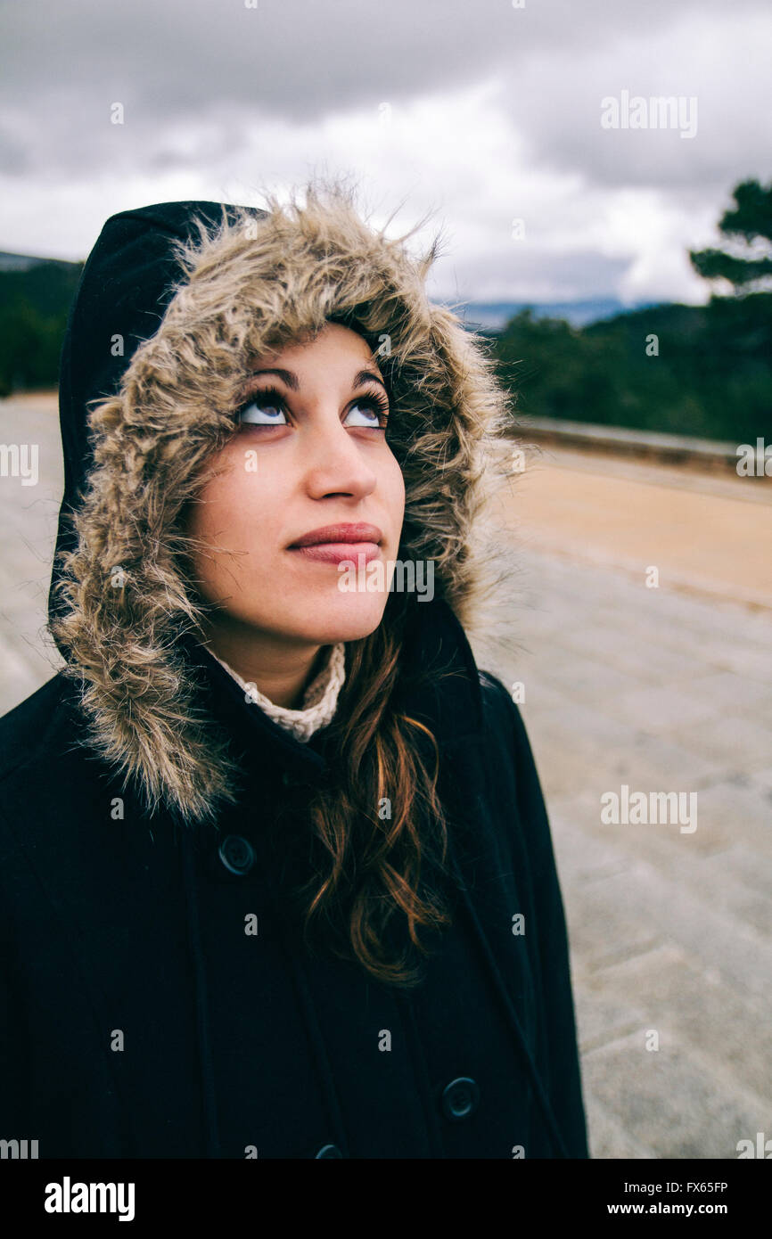 Caucasian woman looking upward Stock Photo - Alamy