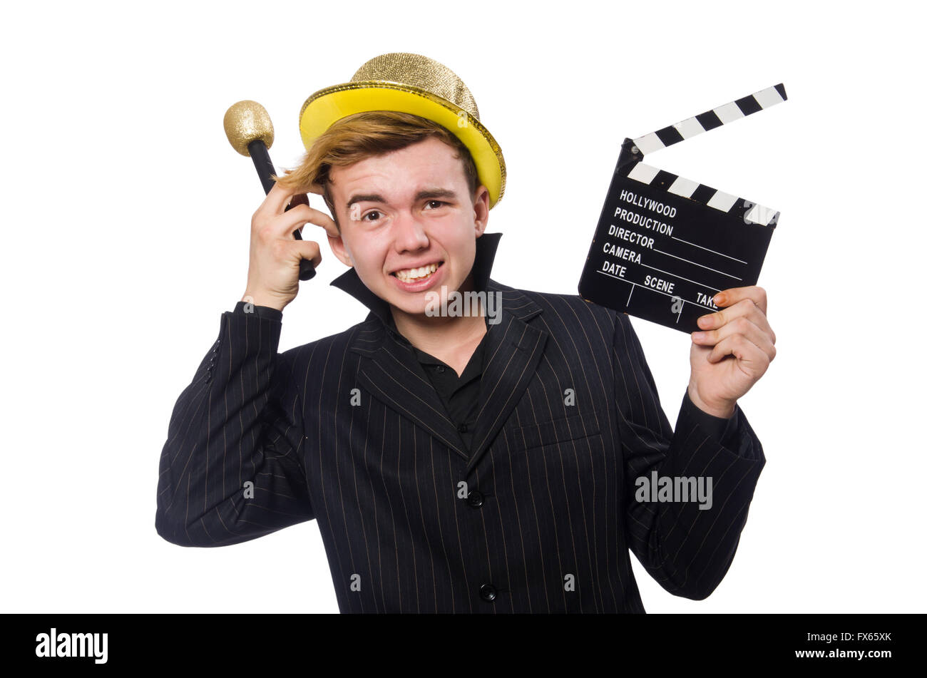 Funny man with movie clapboard Stock Photo - Alamy
