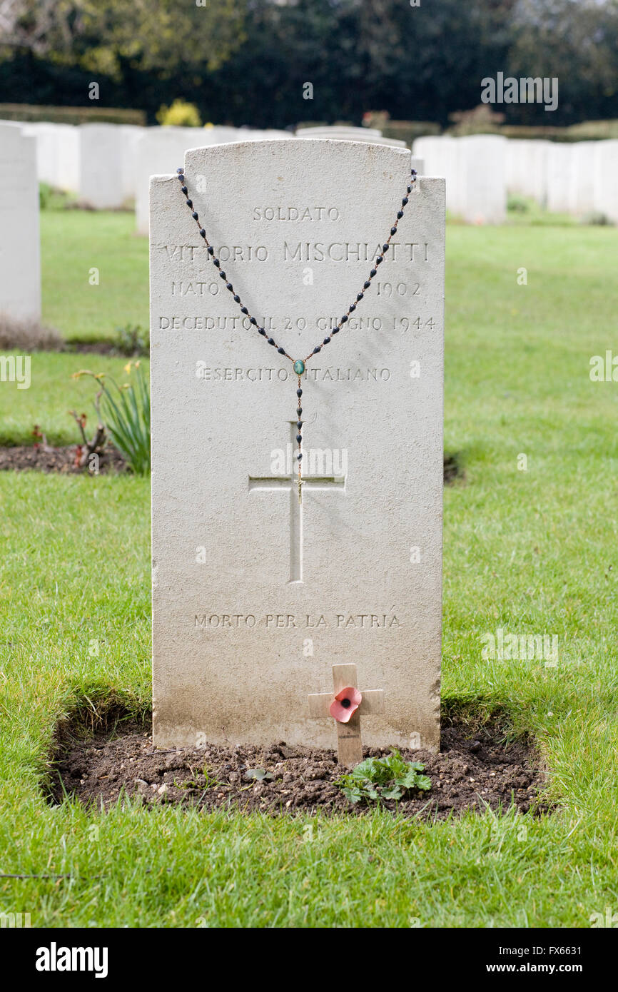 Italian war grave 1944 with rosary beads place on the headstone Stock ...