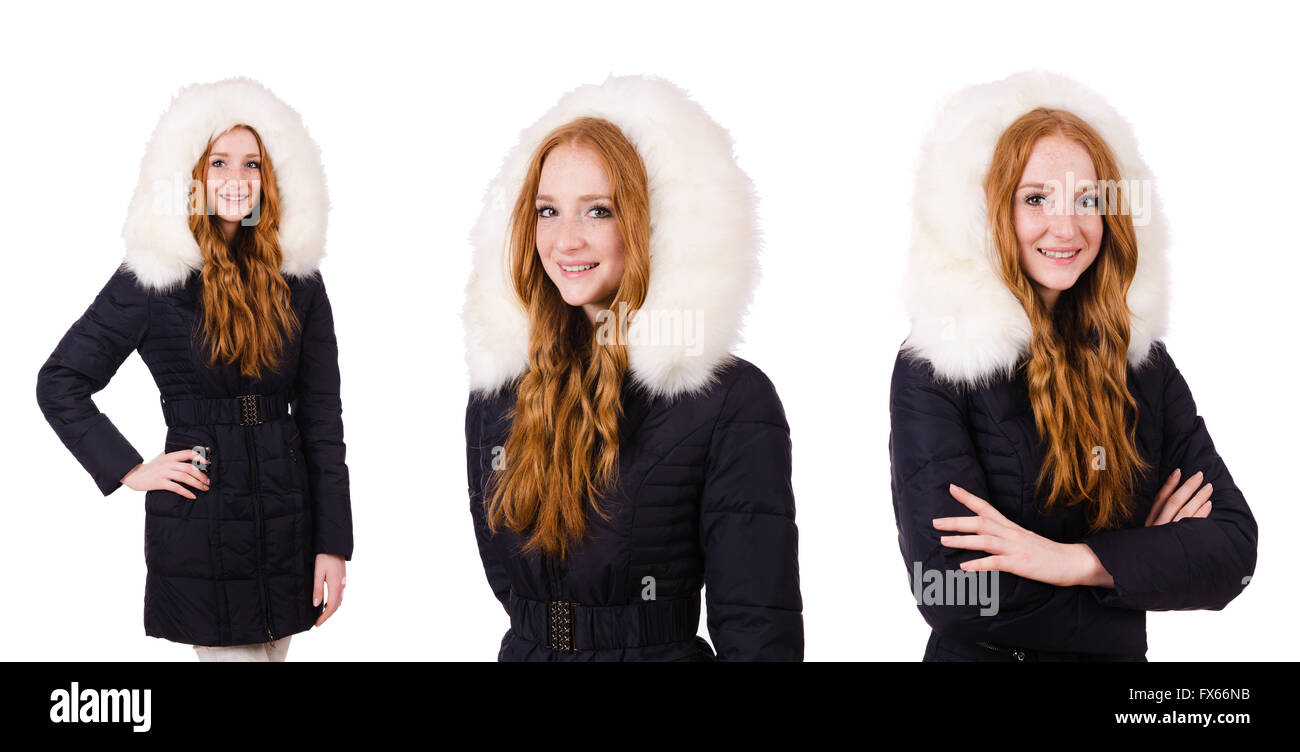 Pretty girl in warm clothes isolated on white Stock Photo - Alamy