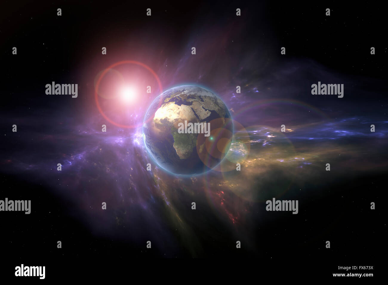 Earth and galaxy in outer space Stock Photo - Alamy