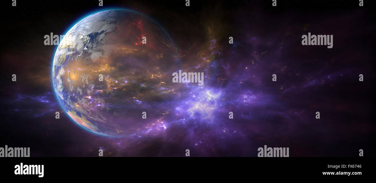 Earth and galaxy in outer space Stock Photo - Alamy