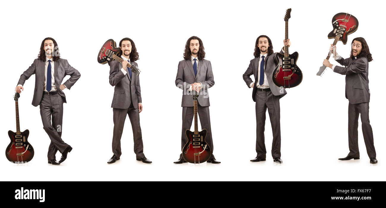 Funny guitar player isolated on white Stock Photo - Alamy