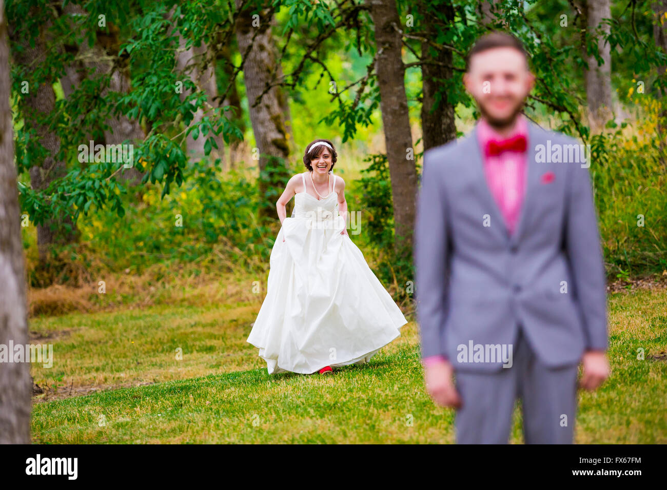 First look before the wedding ceremony of this bride and groom on their ...