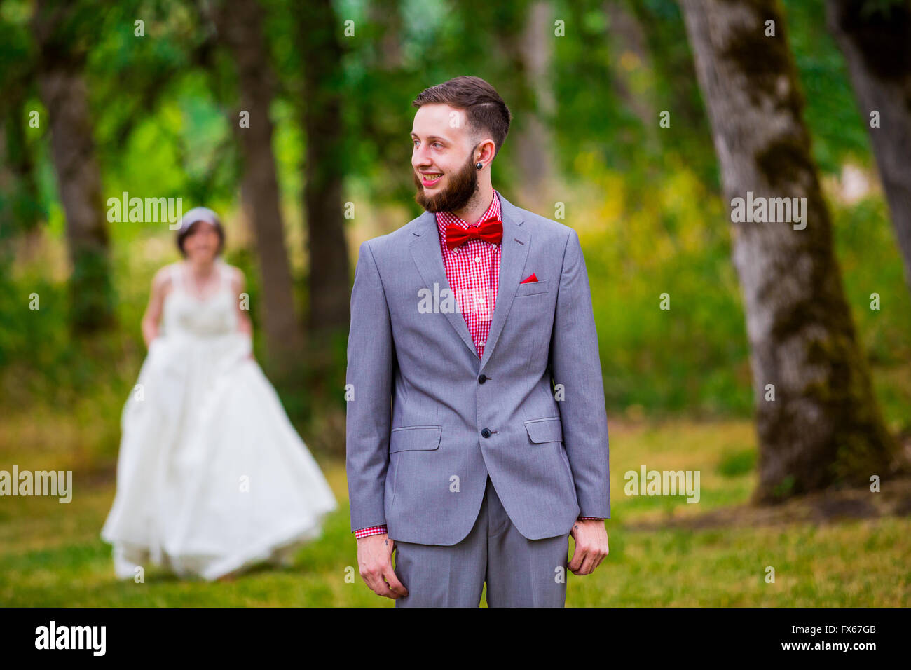 First look before the wedding ceremony of this bride and groom on their ...