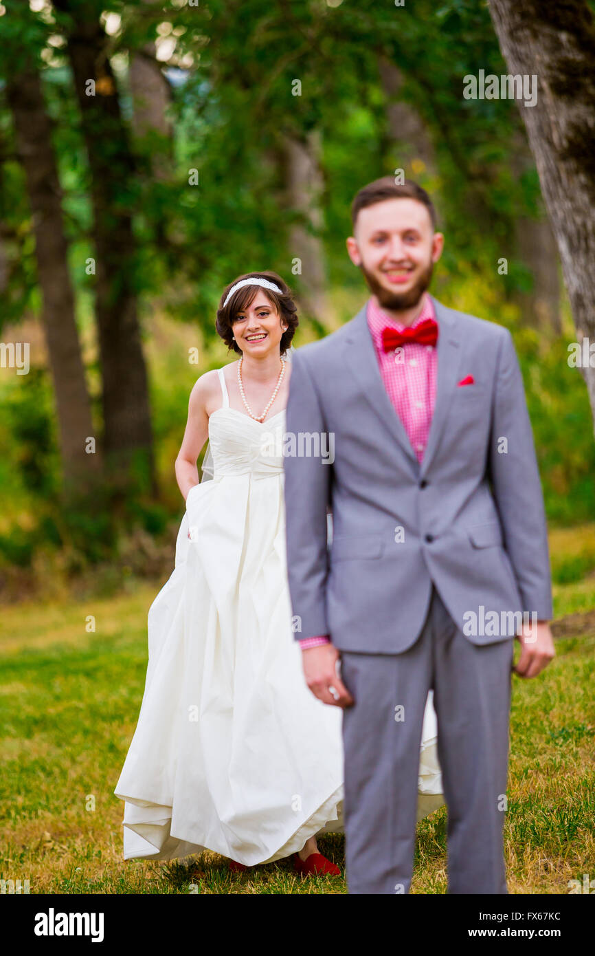 First look before the wedding ceremony of this bride and groom on their ...