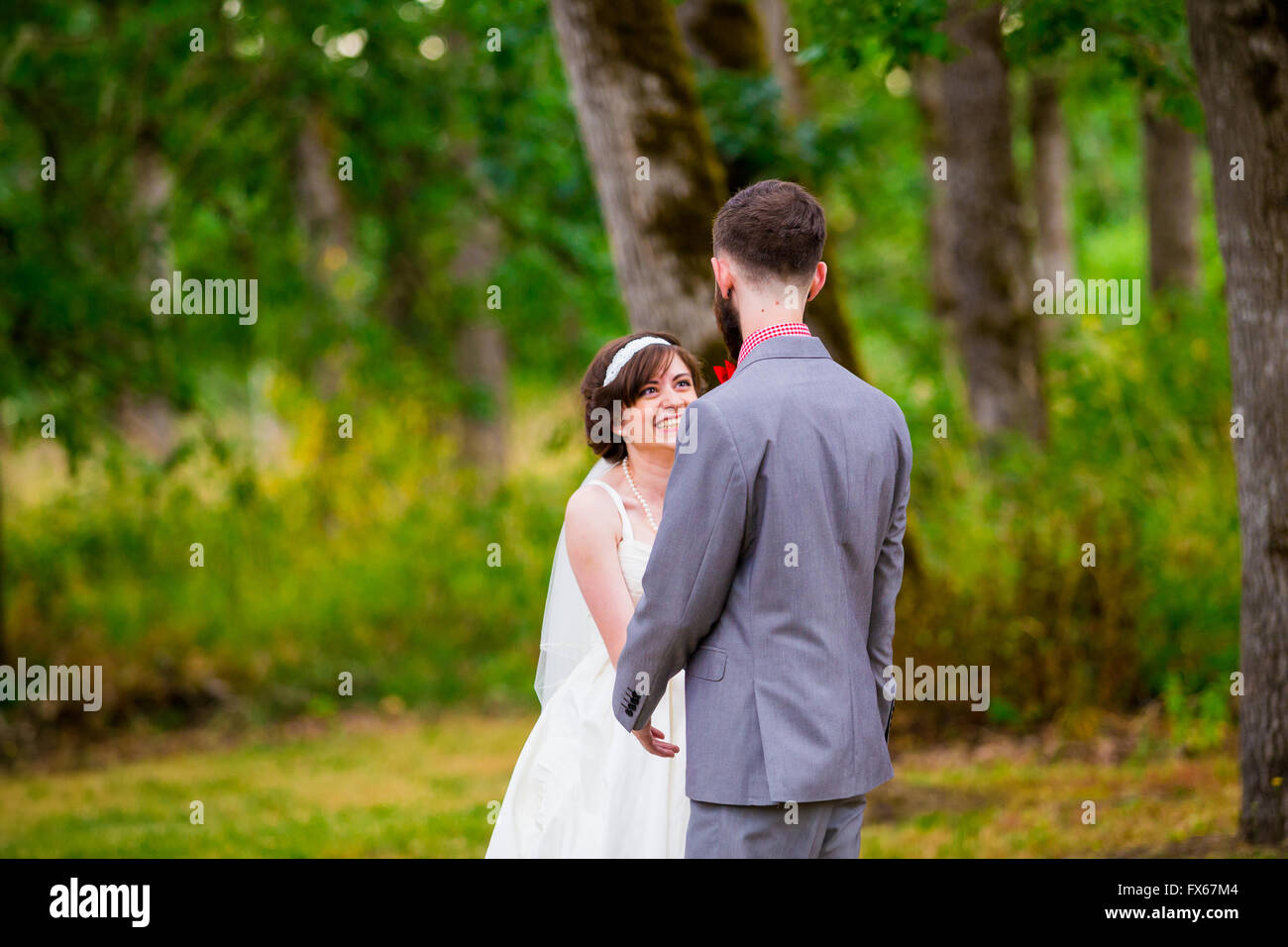 First look before the wedding ceremony of this bride and groom on their ...