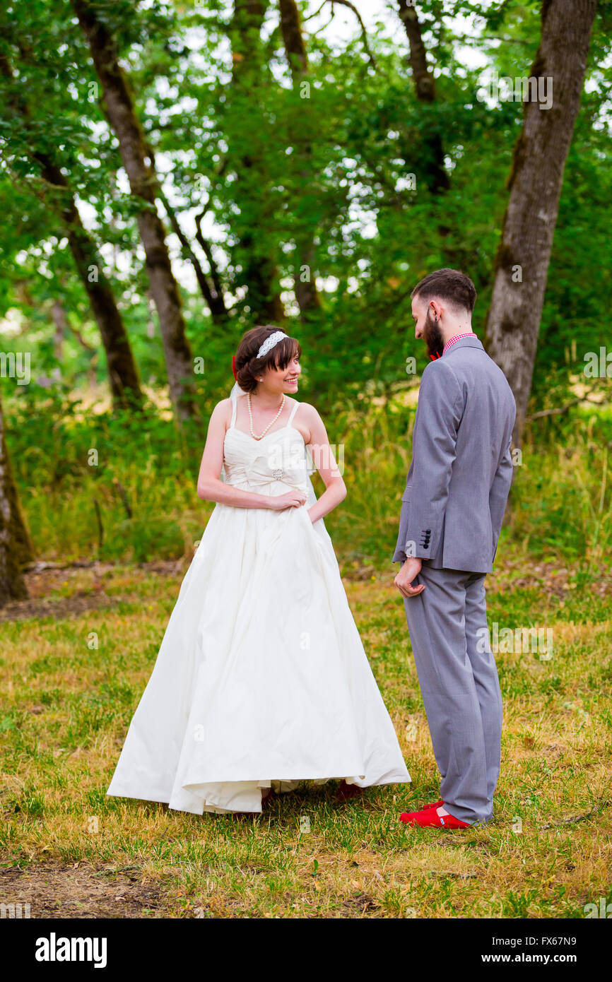 First look before the wedding ceremony of this bride and groom on their ...