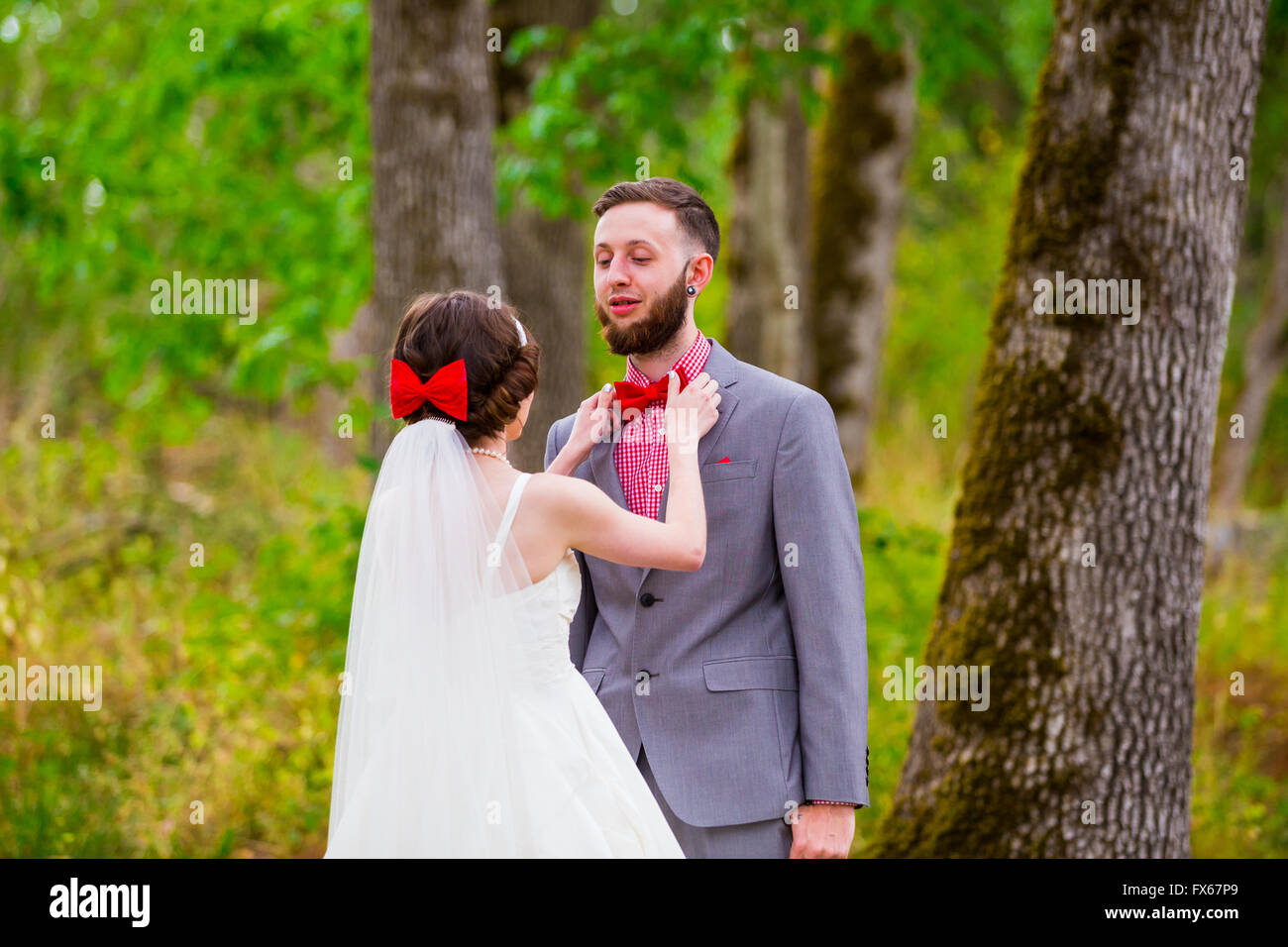 First look before the wedding ceremony of this bride and groom on their ...