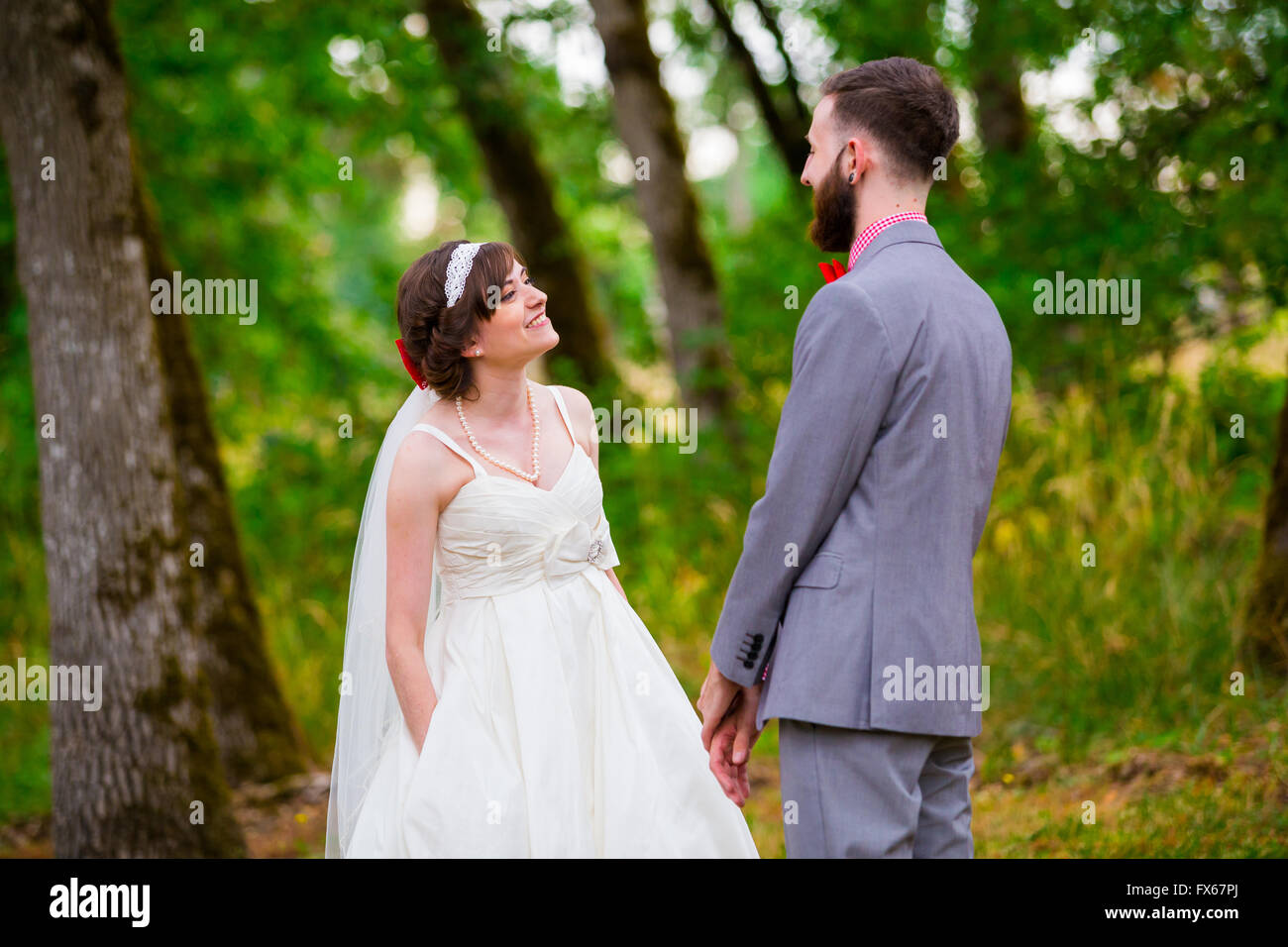First look before the wedding ceremony of this bride and groom on their ...