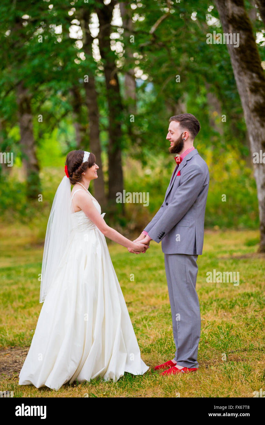 First look before the wedding ceremony of this bride and groom on their ...