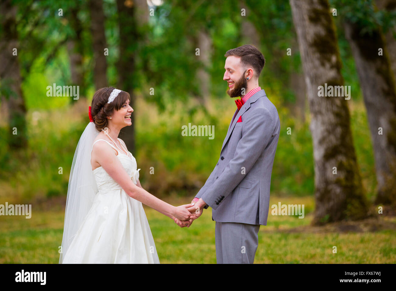 First look before the wedding ceremony of this bride and groom on their ...