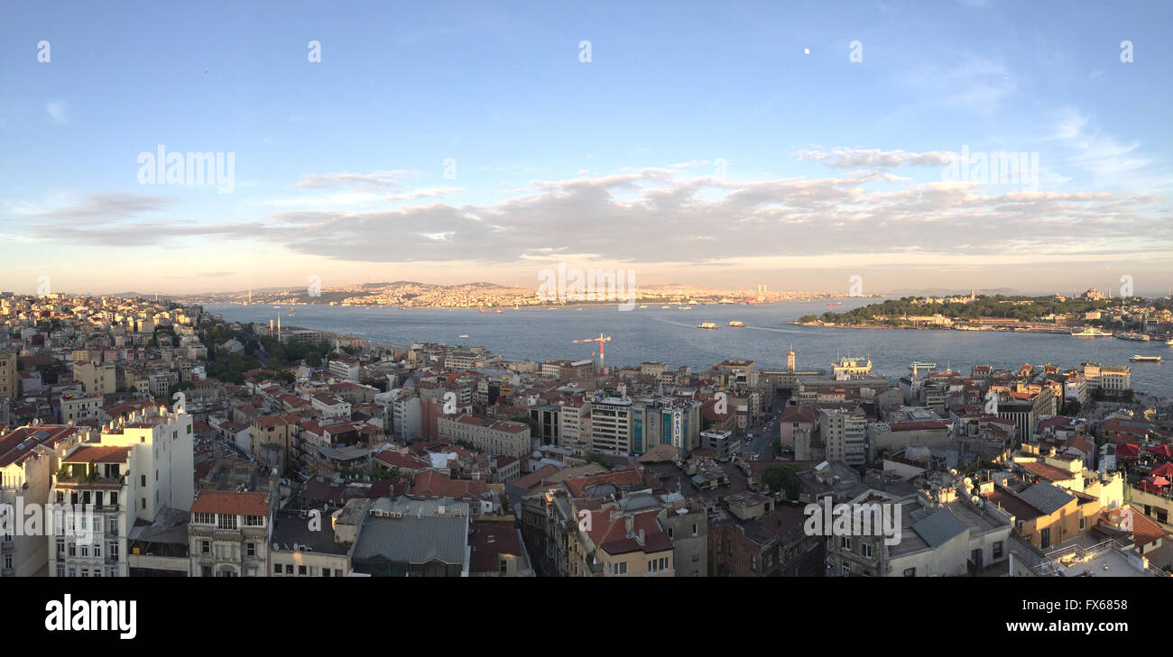 Panoramic view of Golden Horn in Istanbul from Galata Tower Stock Photo ...