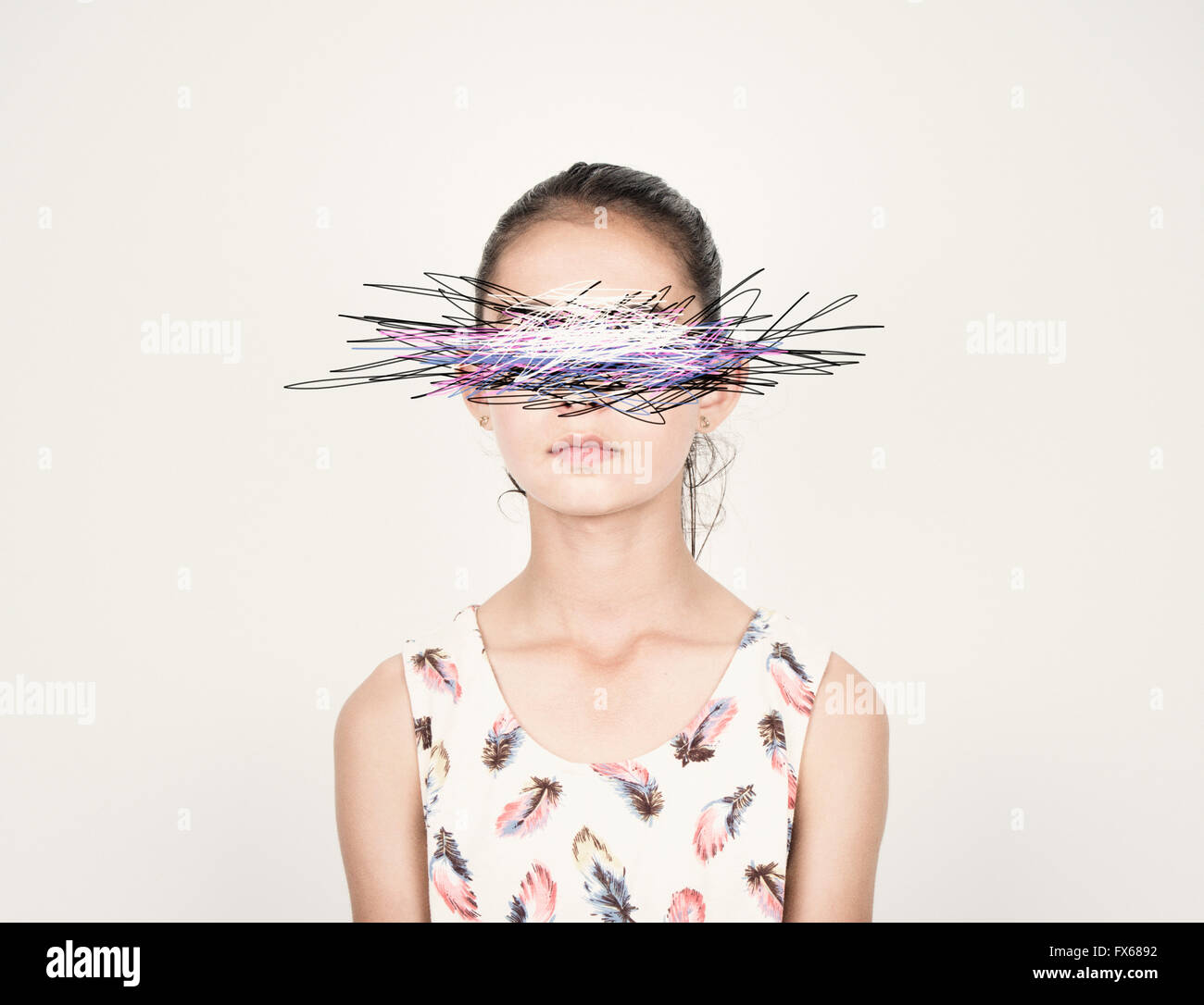 Mixed race girl with eyes scribbled out Stock Photo - Alamy