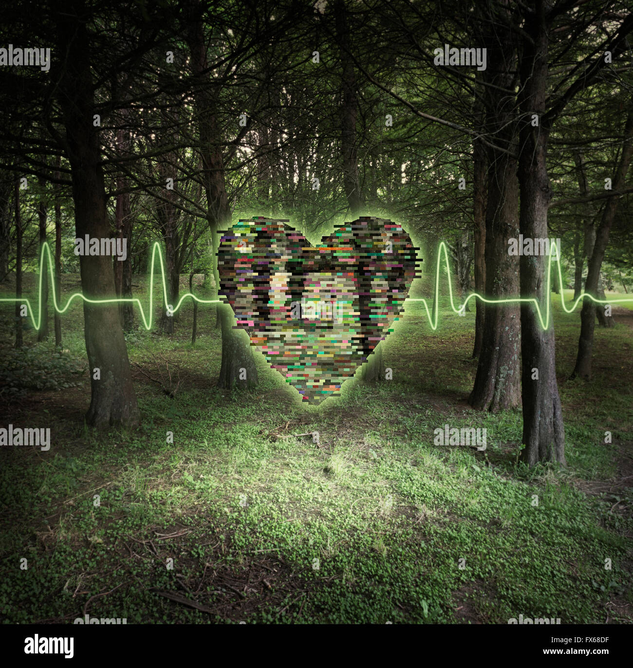 Pixelated heart floating in forest Stock Photo - Alamy