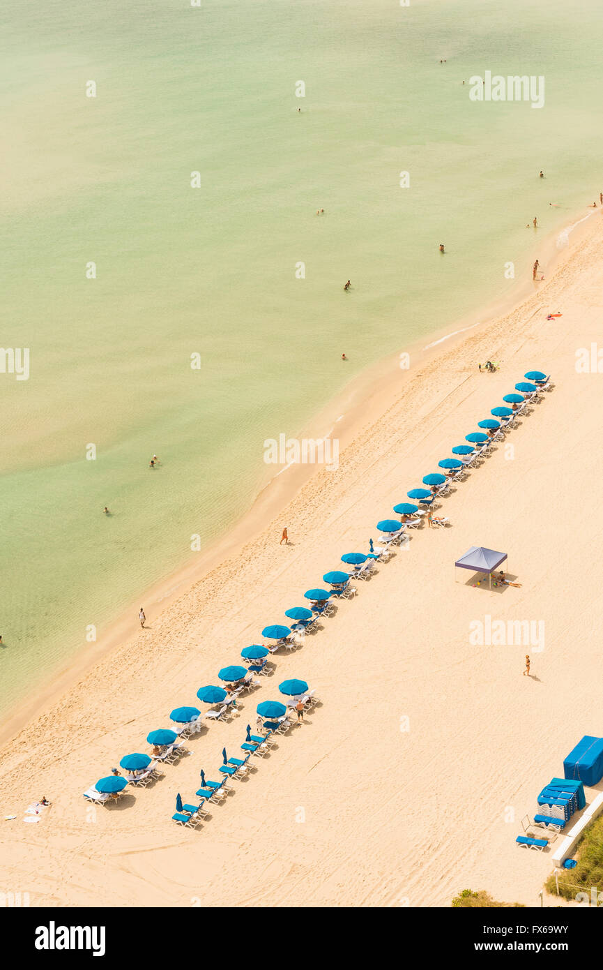 Aerial view of lawn chairs on beach Stock Photo - Alamy
