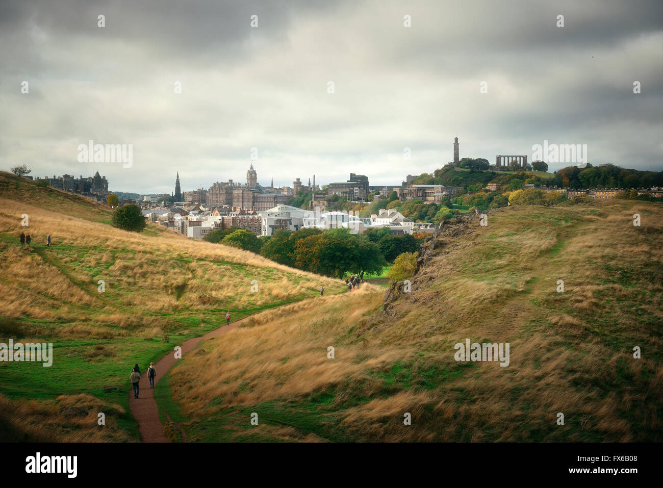 Edinburgh city viewed from top of Arthur's Seat in Holyrood Park Stock ...