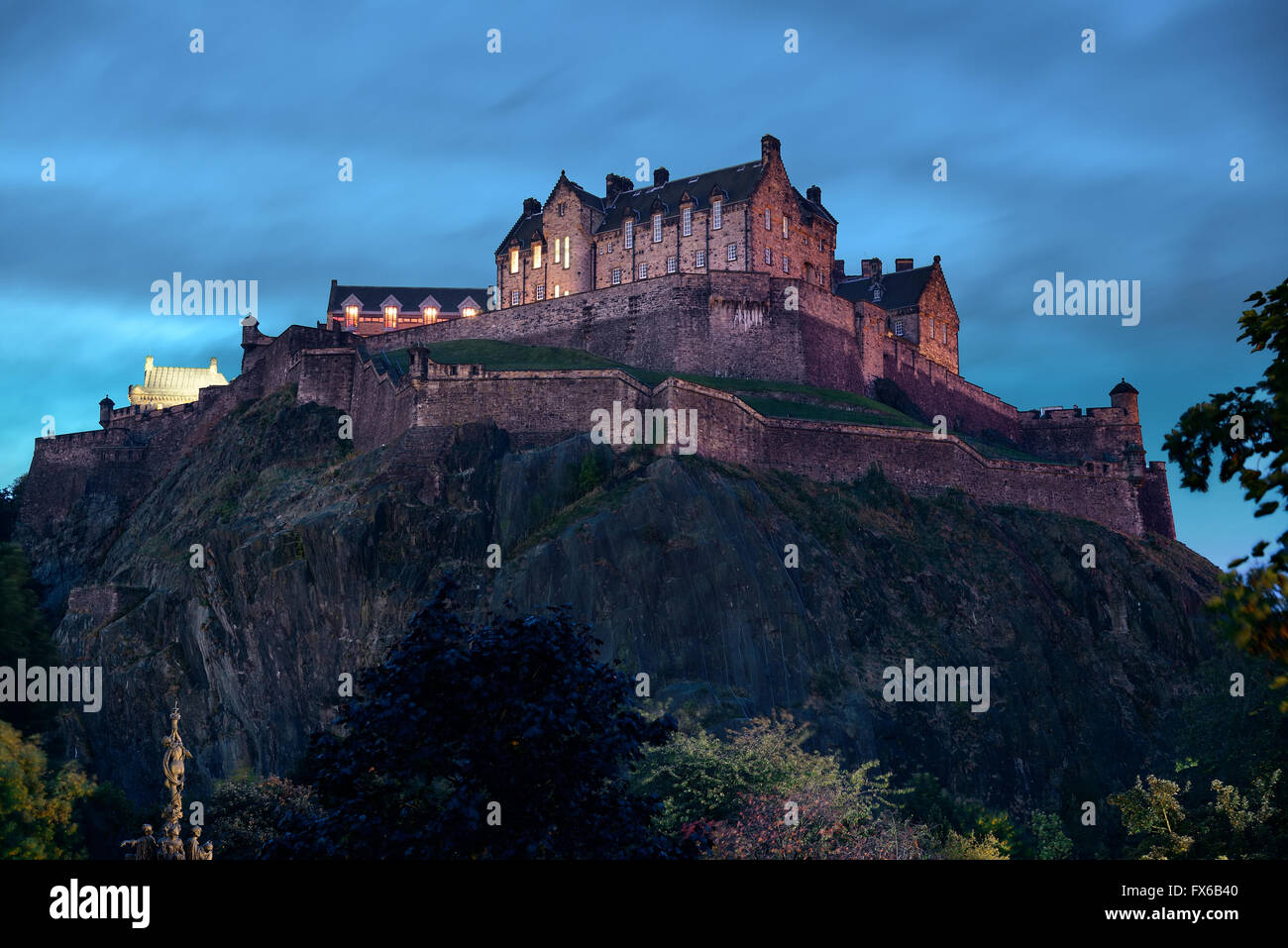 Edinburgh castle with fountain as the famous city landmark. United ...