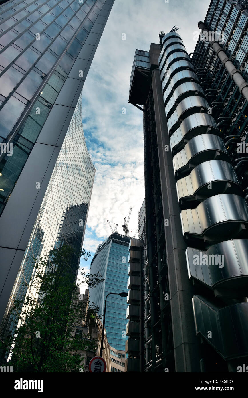 LONDON, UK - SEP 27: Financial district office buildings in street on ...