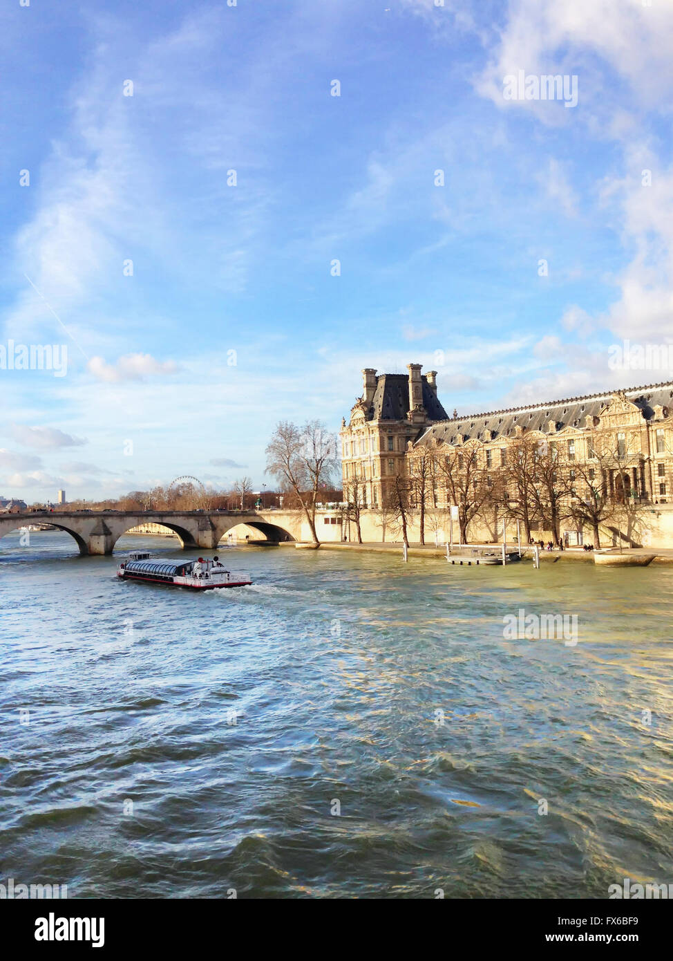 Ferry on Seine river in Paris Stock Photo - Alamy