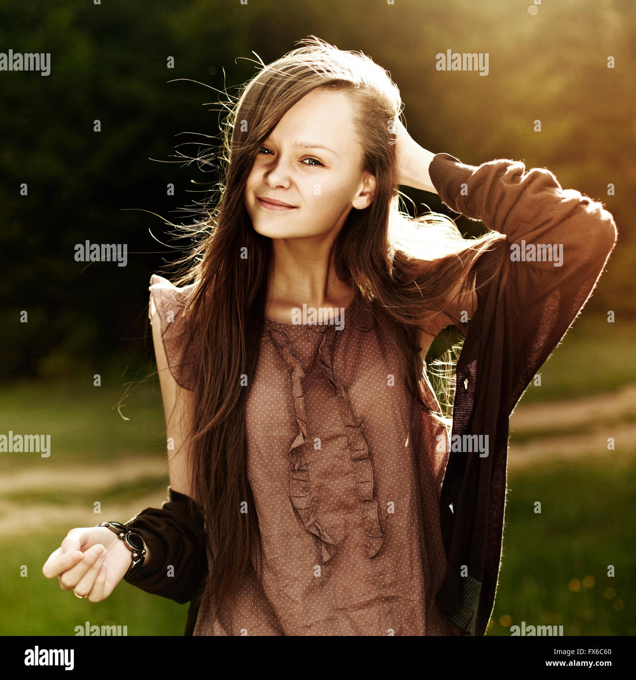 Womansmiling outdoors hi-res stock photography and images - Alamy