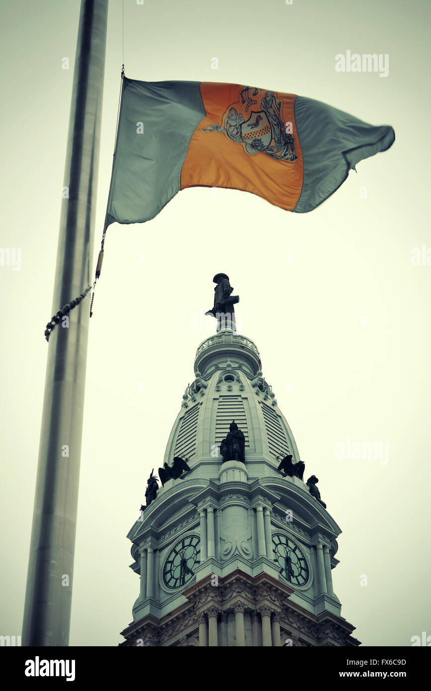 Philadelphia flag and city Hall Stock Photo - Alamy