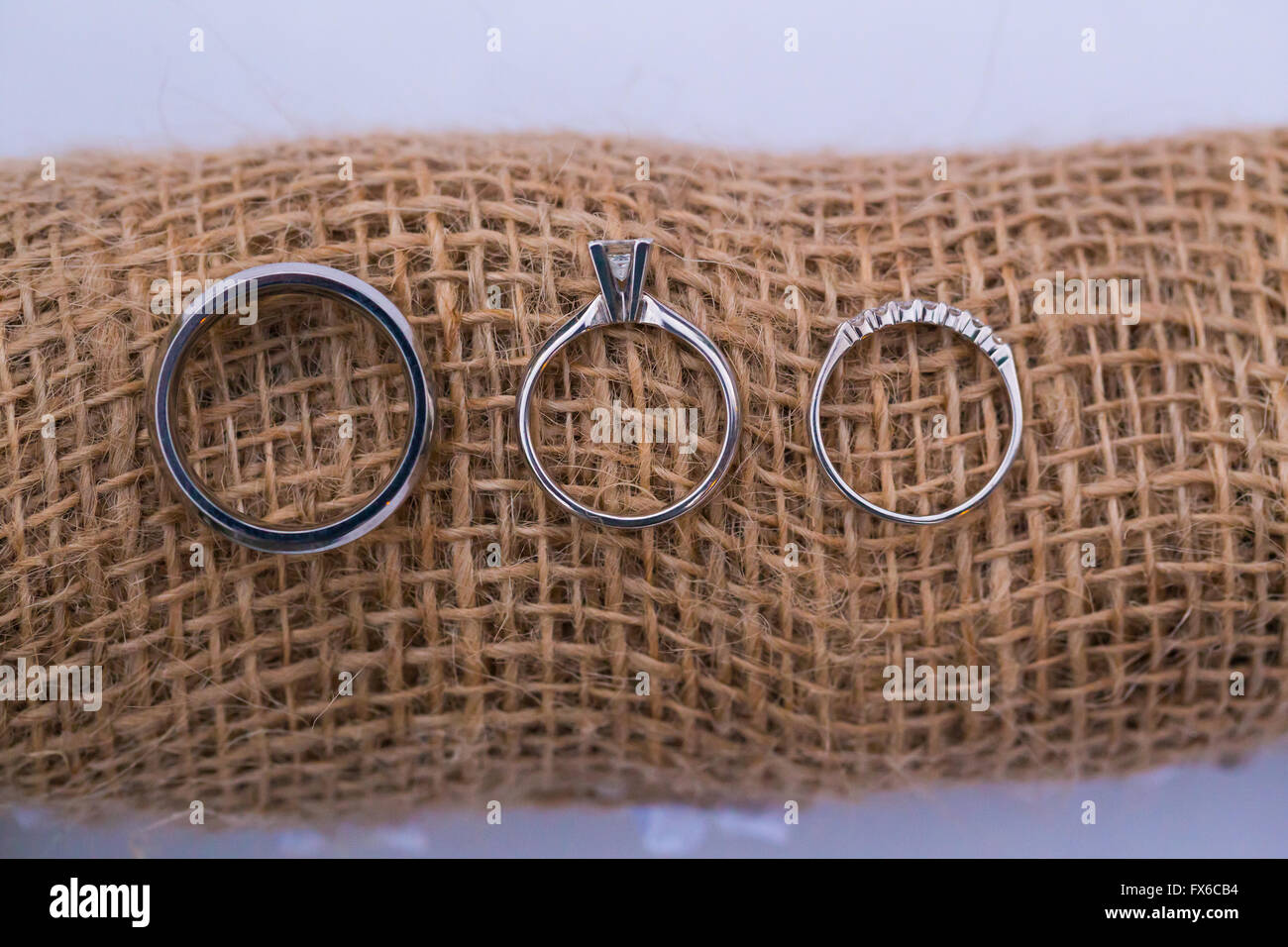 Bride and groom wedding rings photographed with a macro lens at a ...