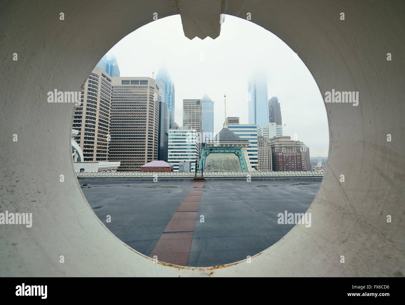 Philadelphia city architectures through window Stock Photo - Alamy