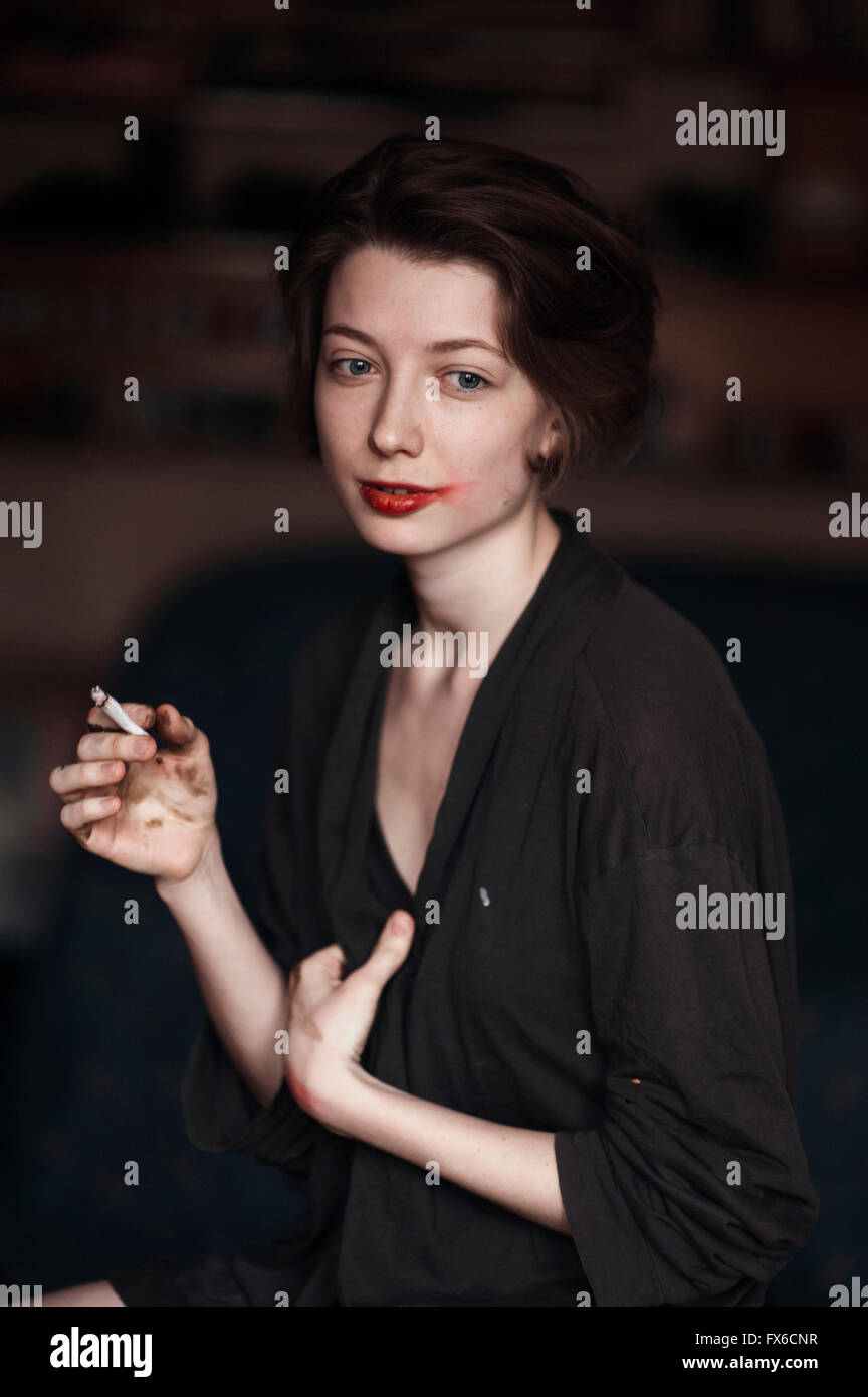 Russian woman smoking hi-res stock photography and images - Alamy