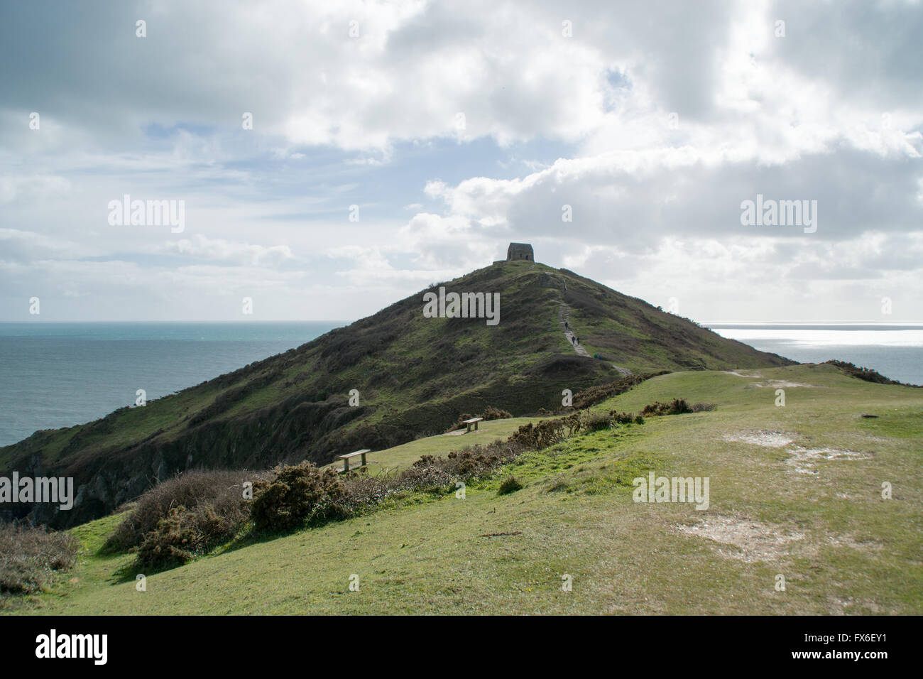Rame church on top of a hill the Rame Head, Cornwall, England Stock ...
