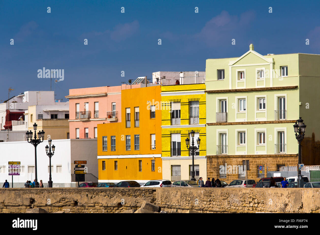 Barrio de la Viña. Colorful buildings in the historic center of Cadiz ...