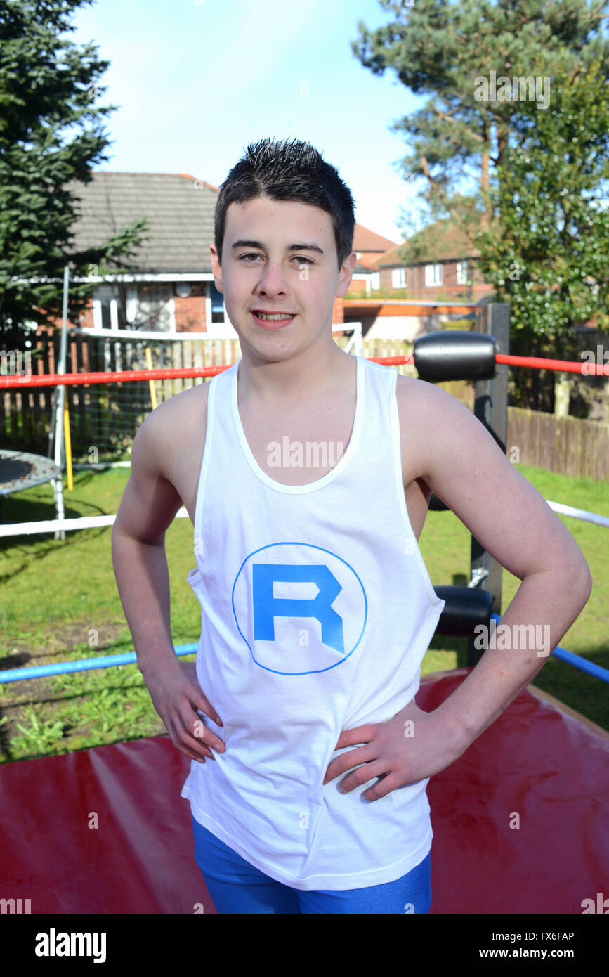 Young wrestler Kai Frostick of Barnsley, South Yorkshire, UK Stock ...