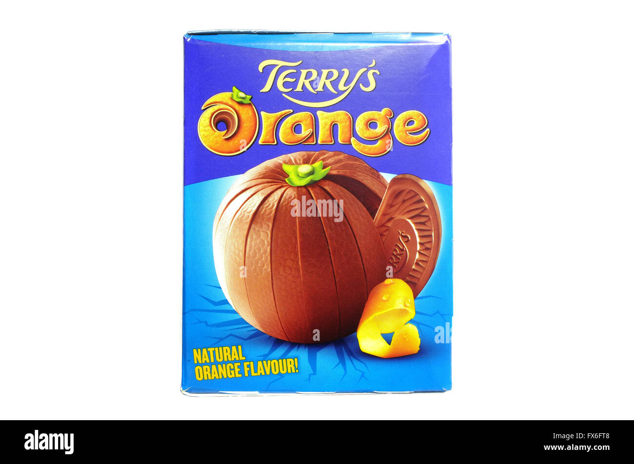 The box of a Terry's chocolate orange photographed against a white ...