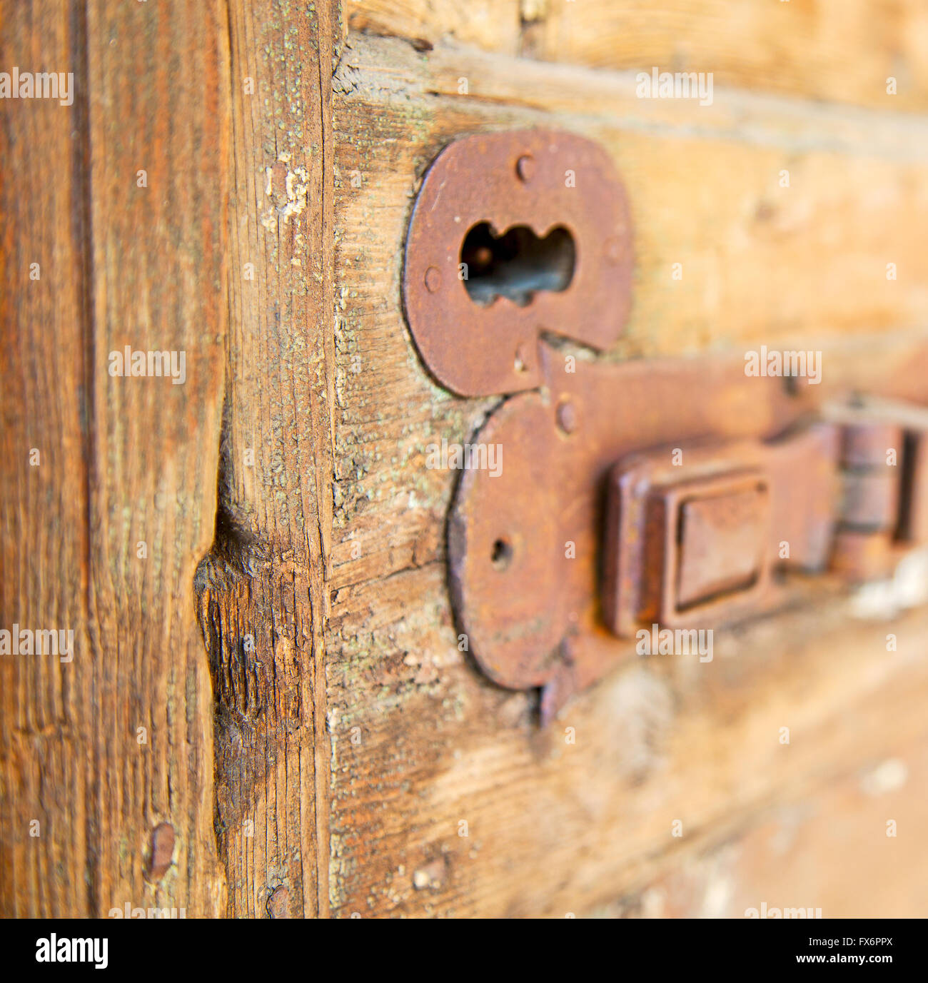 europe old in italy antique close brown door and rusty lock closeup ...