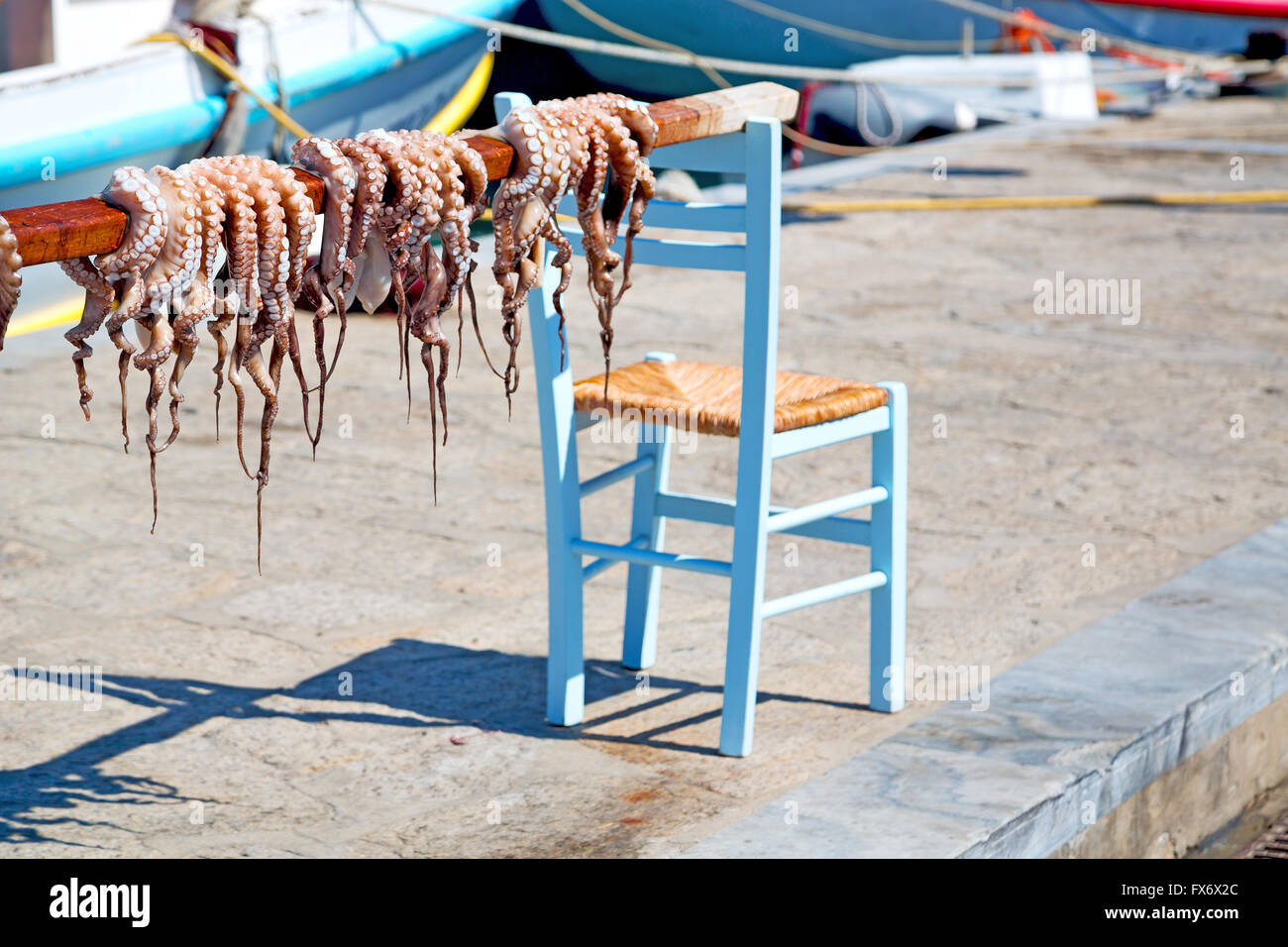 octopus drying in the sun europe greece santorini and light Stock Photo ...