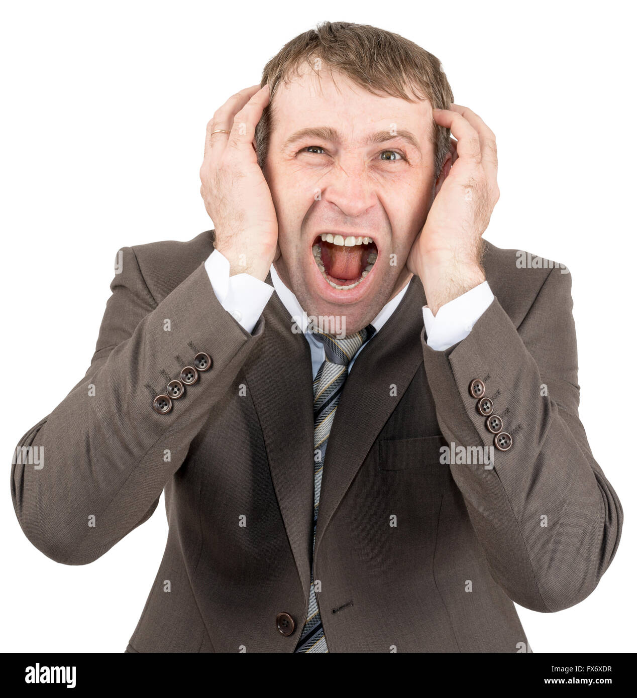 Screaming businessman looking at camera Stock Photo - Alamy