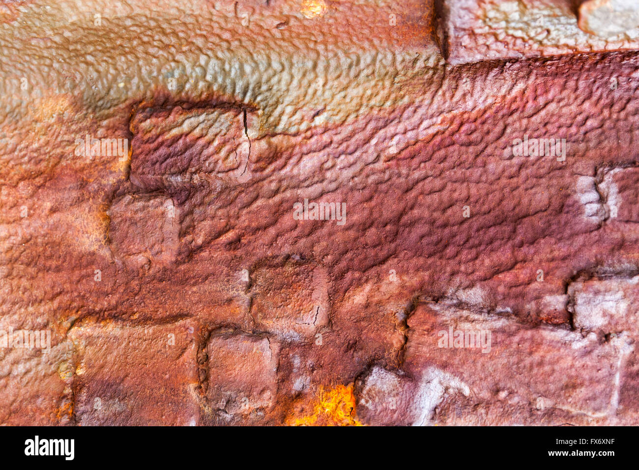 Rusty old metallic texture, corroded surface of metal indemnations and ...