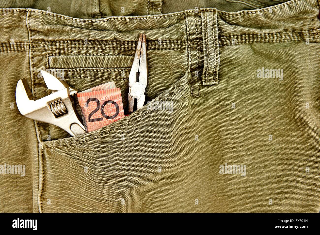 A studio photo of a cargo pants pocket Stock Photo - Alamy